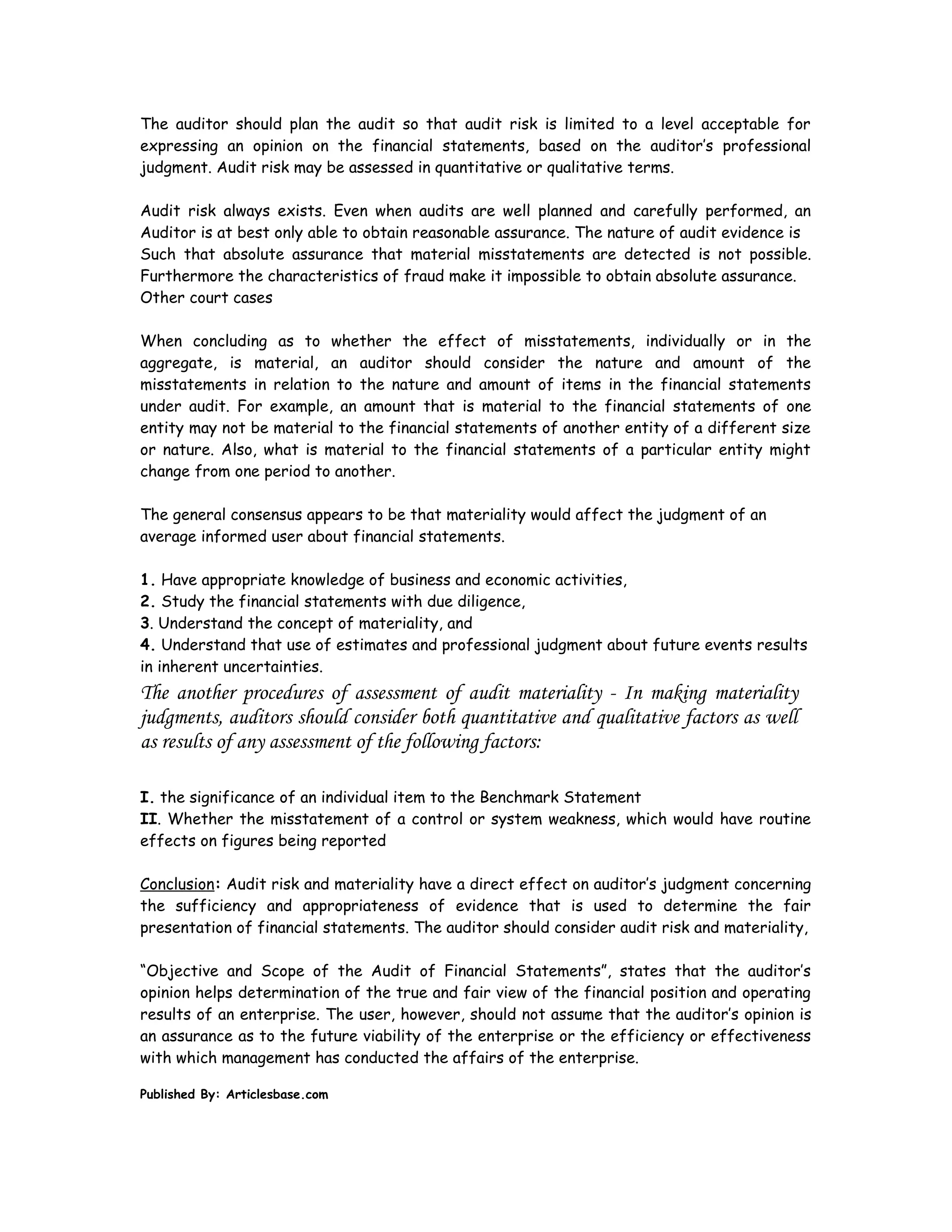 Easy understanding about the audit risk materiality | DOC