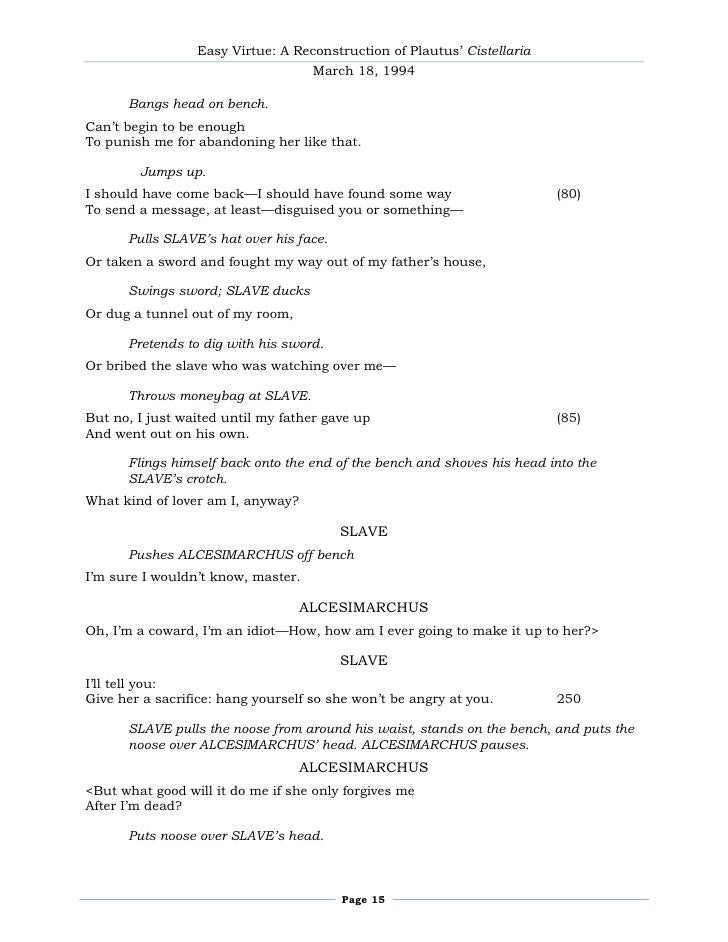 Easy Virtue: a Reconstruction of Plautus' Cistellaria