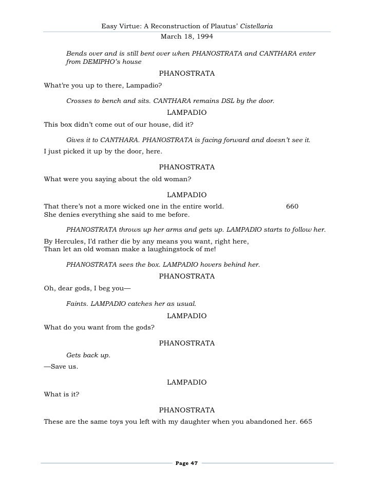 Easy Virtue: a Reconstruction of Plautus' Cistellaria