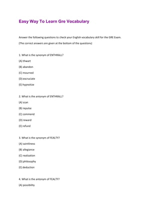 Easy Way To Learn Gre Vocabulary | PDF