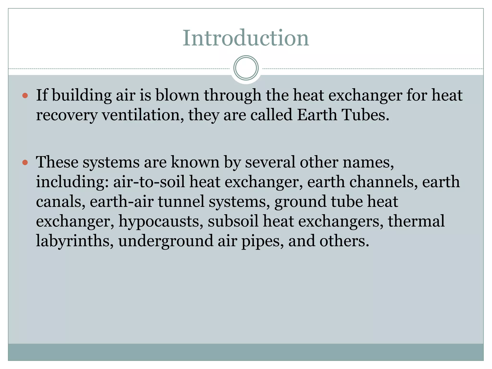 Earth Air Tube Heat Exchanger | PPTX