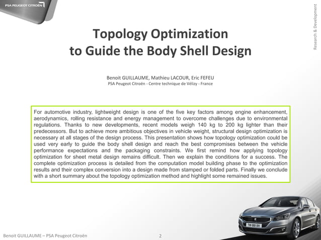 Topology optimization to guide the architecture of a BIW structure, challenges and ...