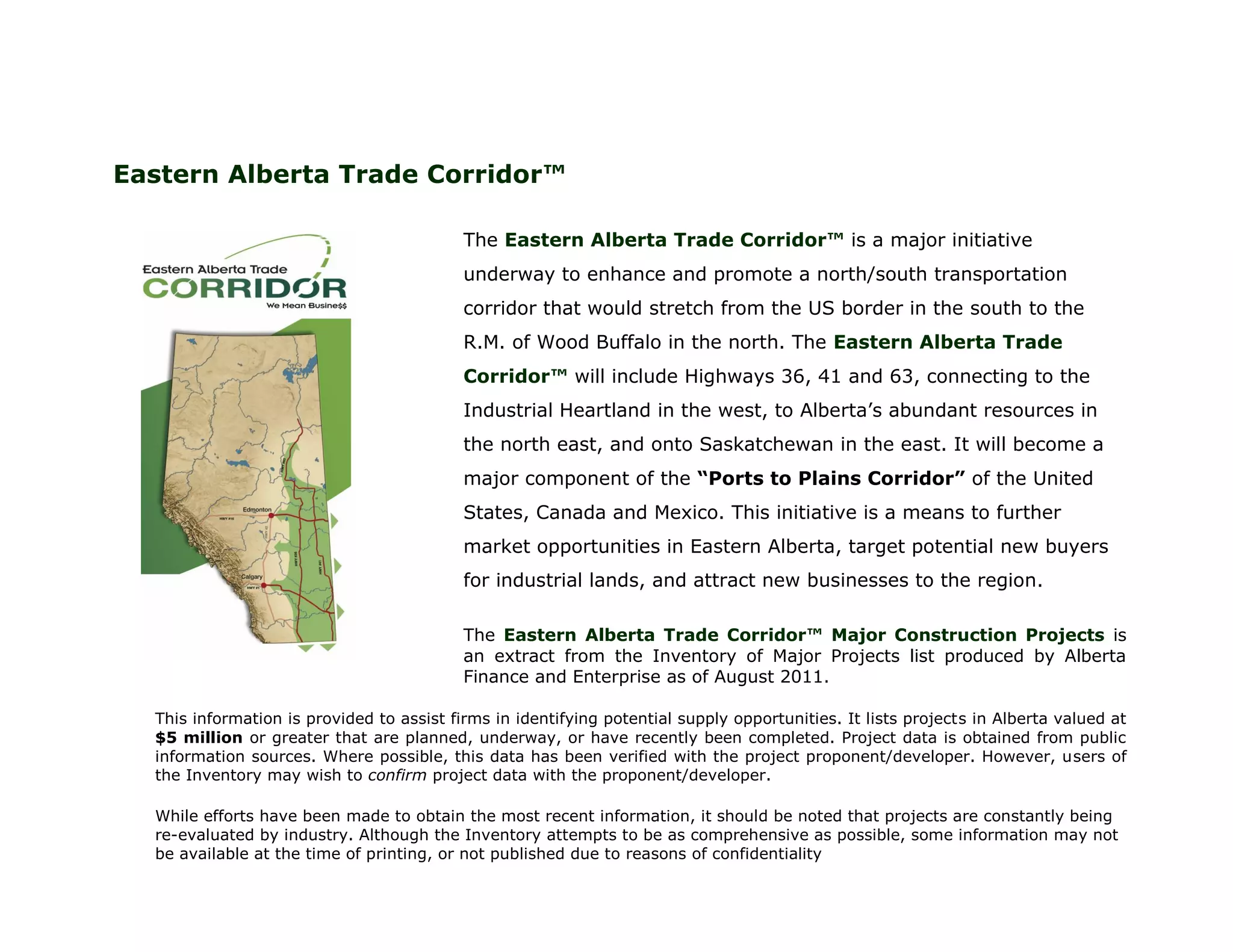 Eastern Alberta Corridor Major Project Listing | PDF