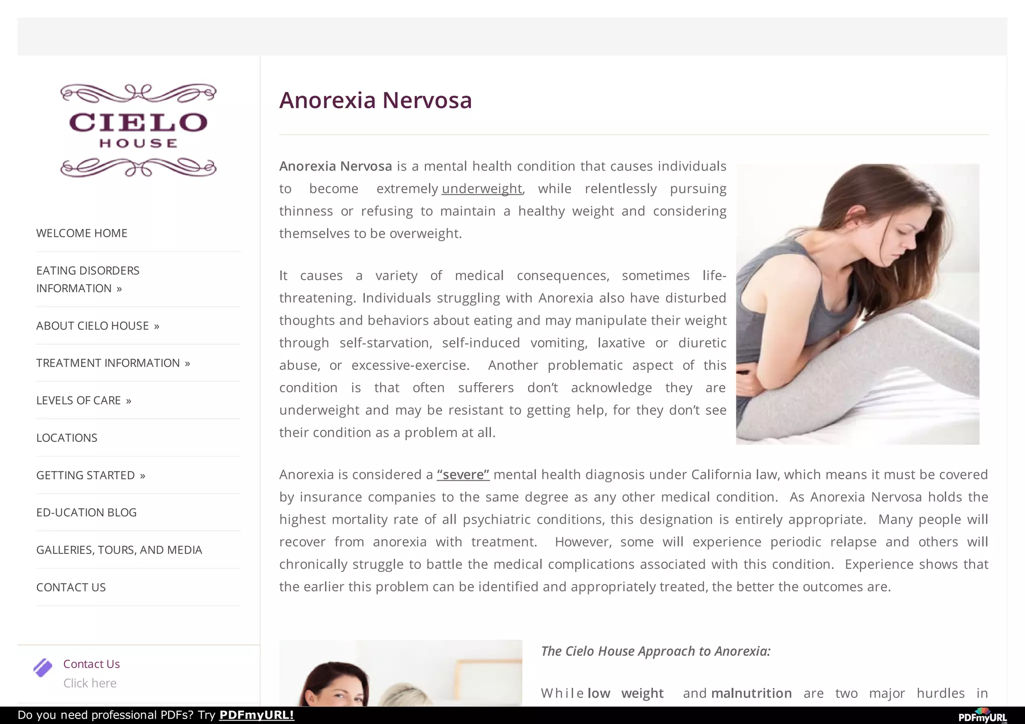 Treatment Help for Anorexia Centers – Cielo House | PDF