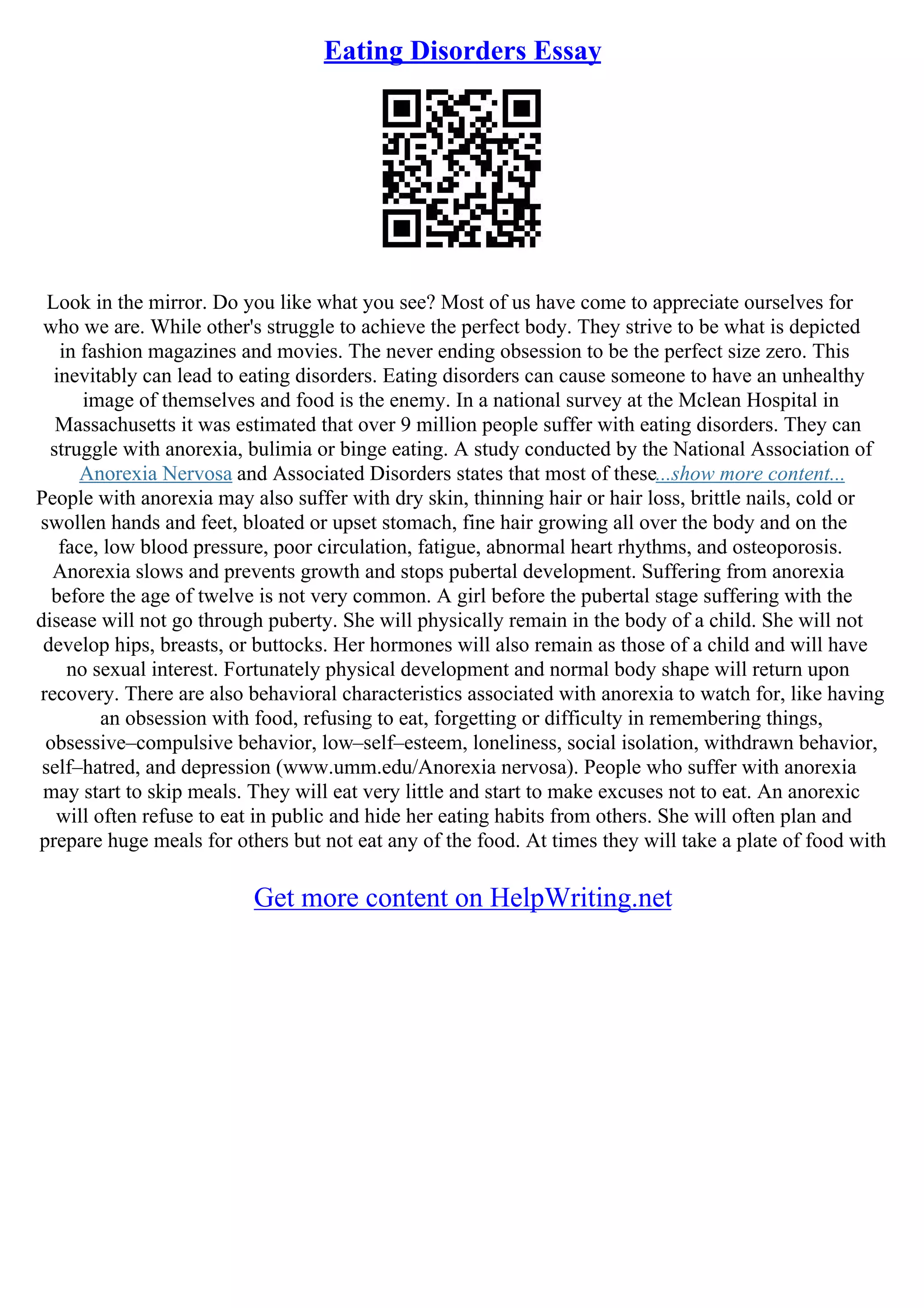 Eating Disorder Essay | PDF