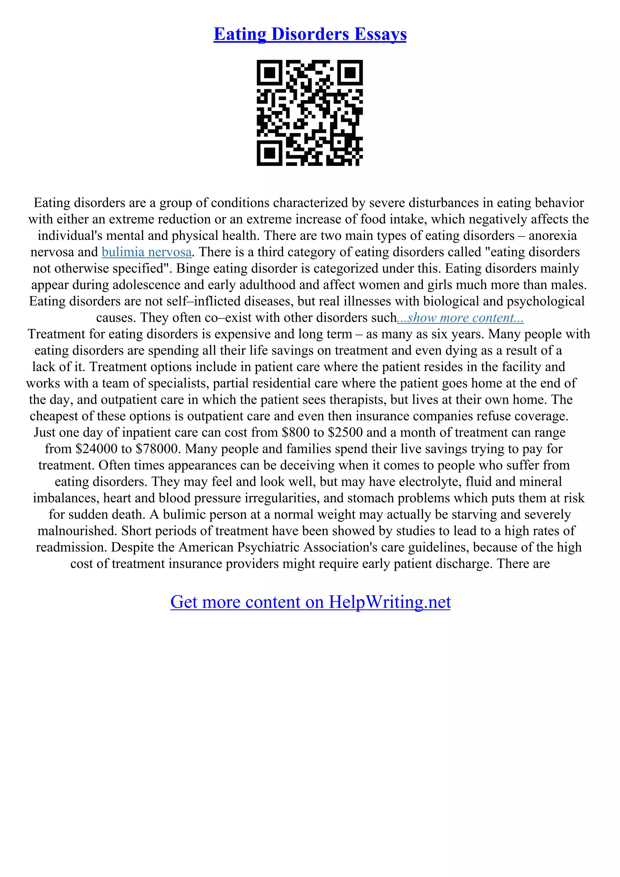 Eating Disorder Essay | PDF