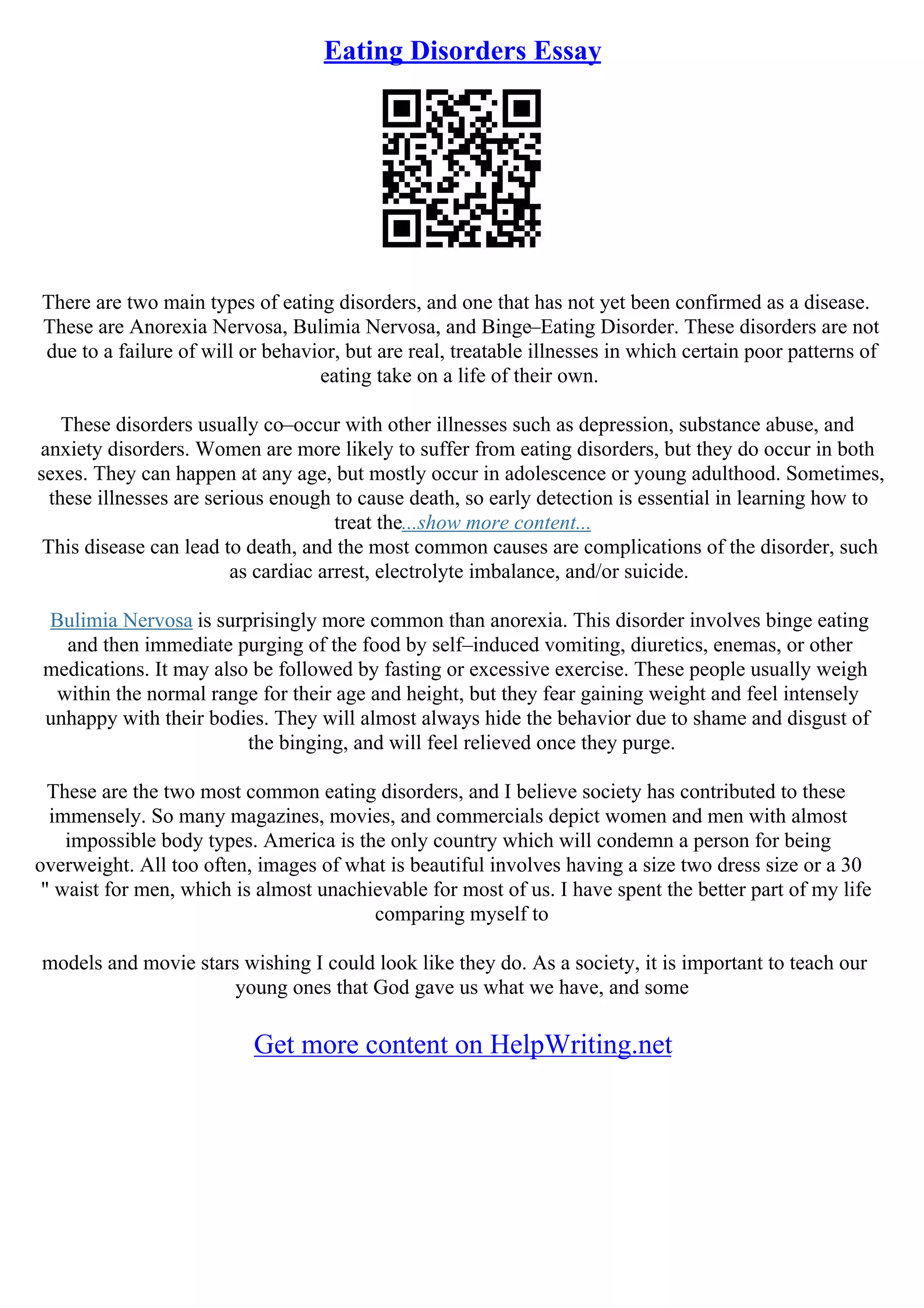 Eating Disorder Essay | PDF