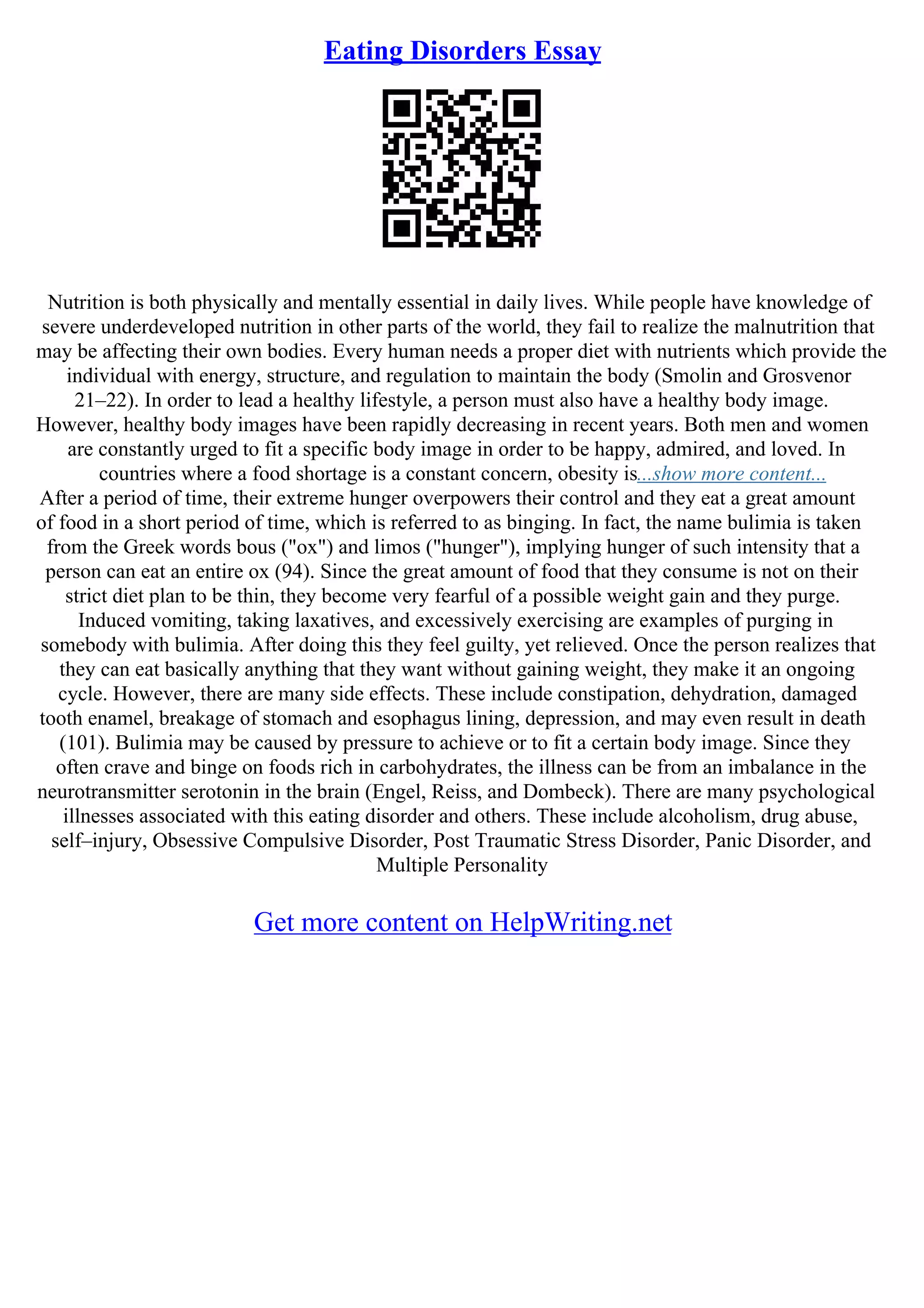 Eating Disorder Essay | PDF