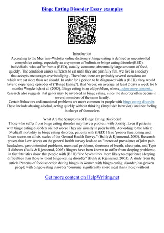 Eating Disorder Essay | PDF