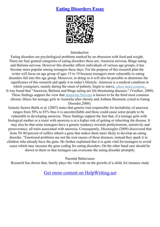 Eating Disorder Essay | PDF