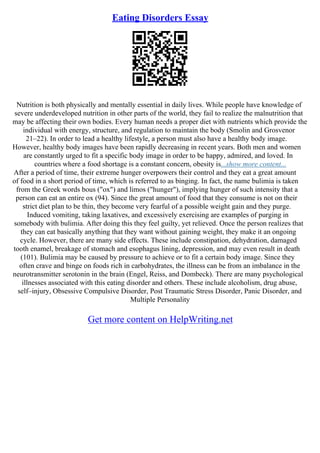 Eating Disorder Essay | PDF