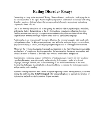 Eating Disorder Essays | PDF