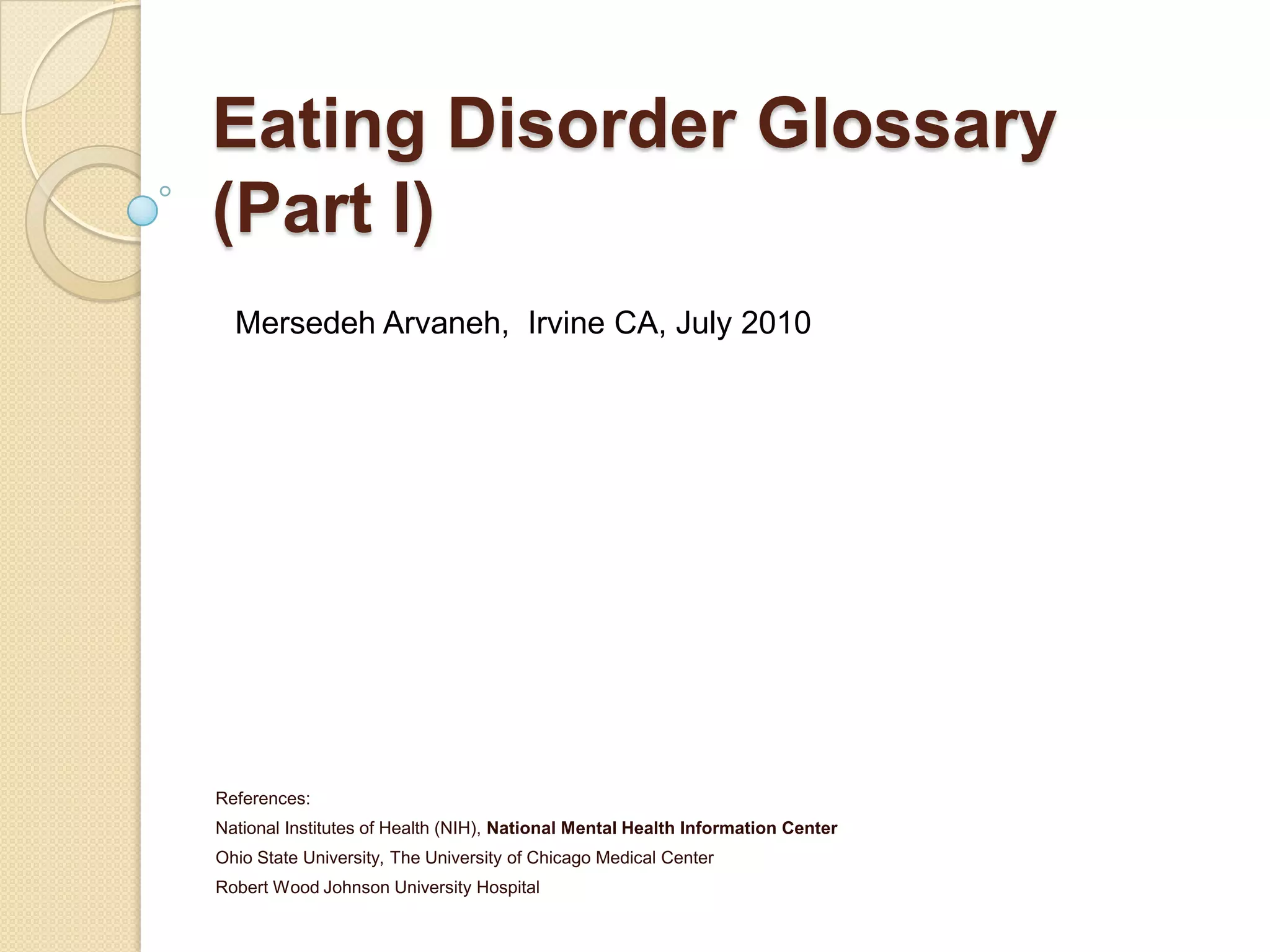 Eating disorder glossary (Part I) | PPTX