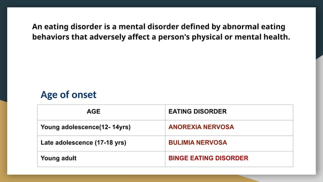 Eating disorders- introduction,types, management | PPT