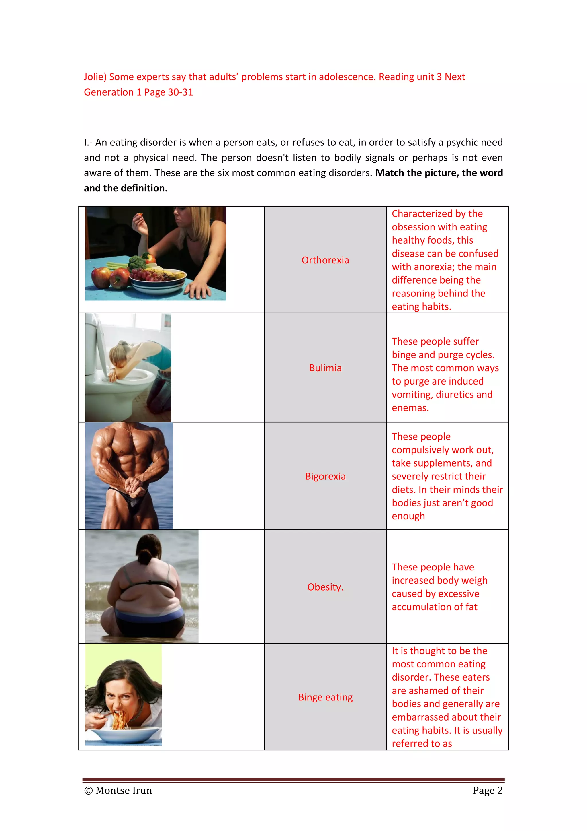 Eating disorders teachers' unit | PDF | Digestive Disorders | Diseases ...