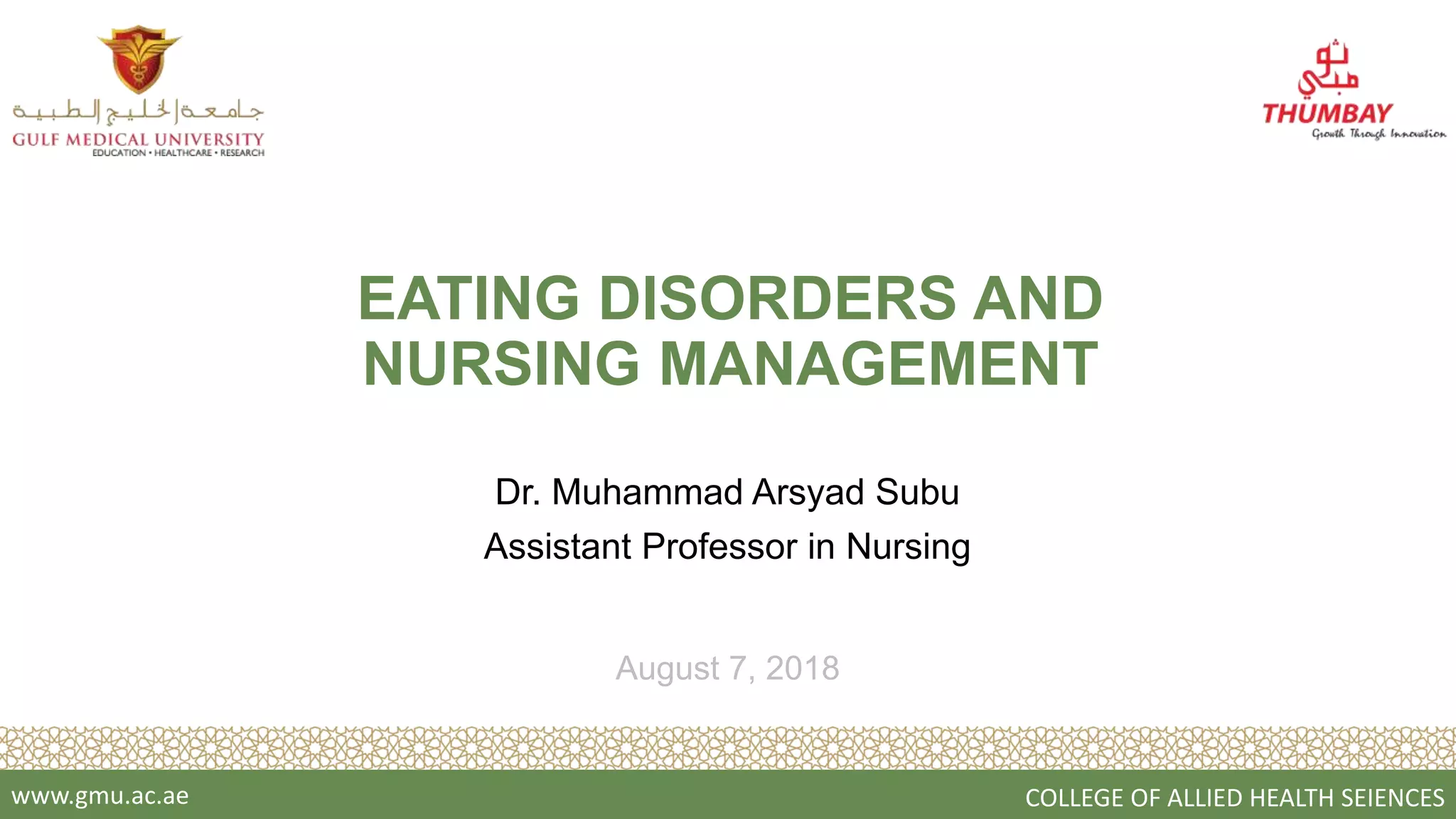 Eating disorders and nursing care | PPTX