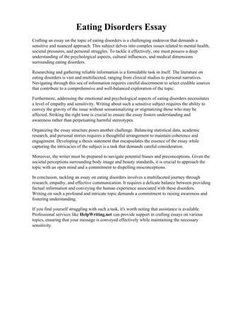 Eating Disorders Essay. An Overview of Eating Disorders Dissertation ...