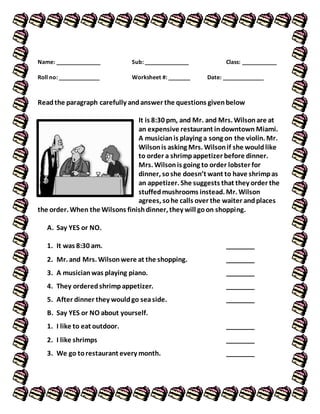 Eating in a restaurant | DOCX | Dining Out | Food & Drink