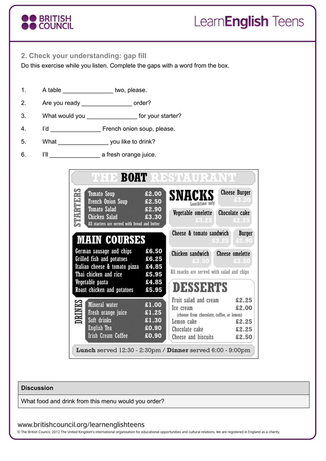 Eating out -_exercises_4 | PDF