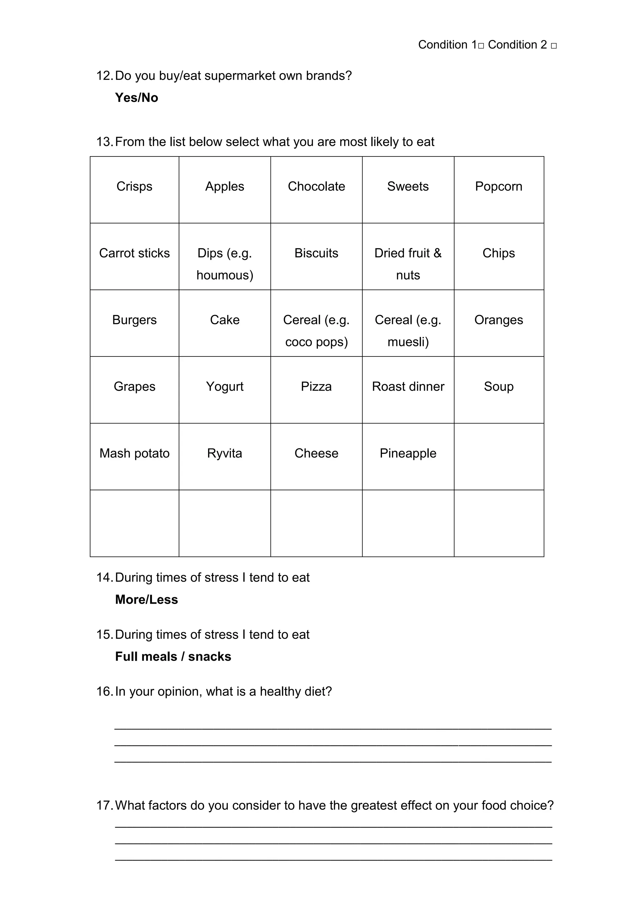 Eating questionnaire | PDF