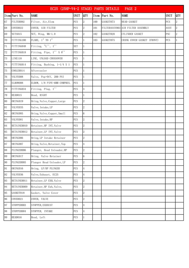 Eaton 25HP 2 Stage Compressor with 4 Valves - Exploded View and ...