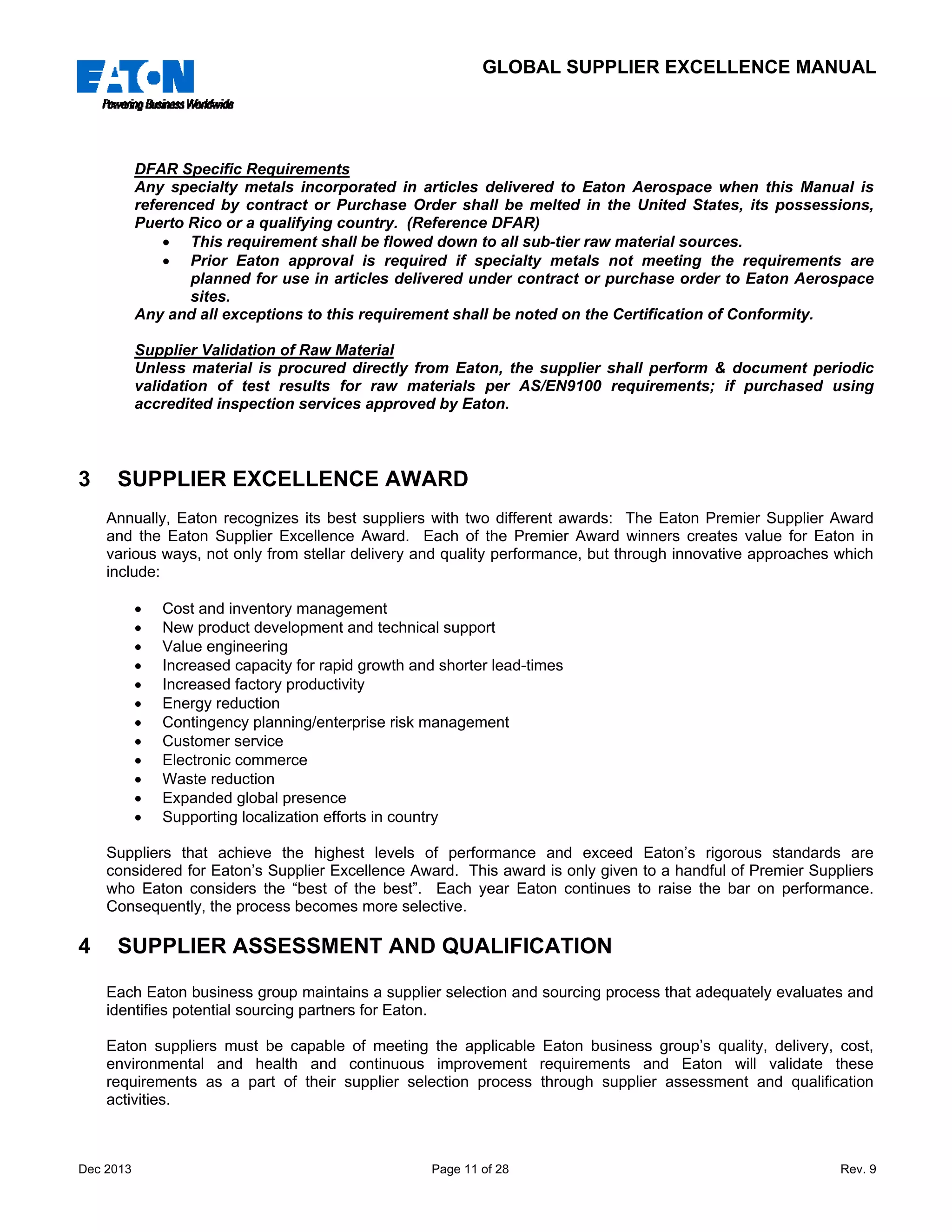 Eaton supplier excellence manual 12152013 | PDF
