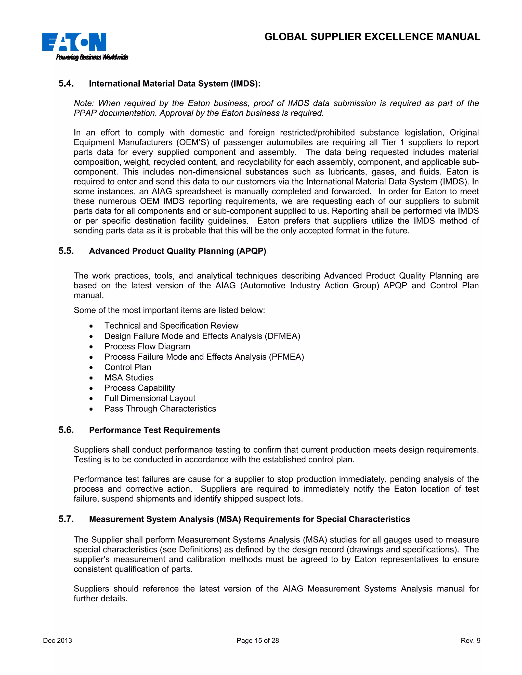 Eaton supplier excellence manual 12152013 | PDF