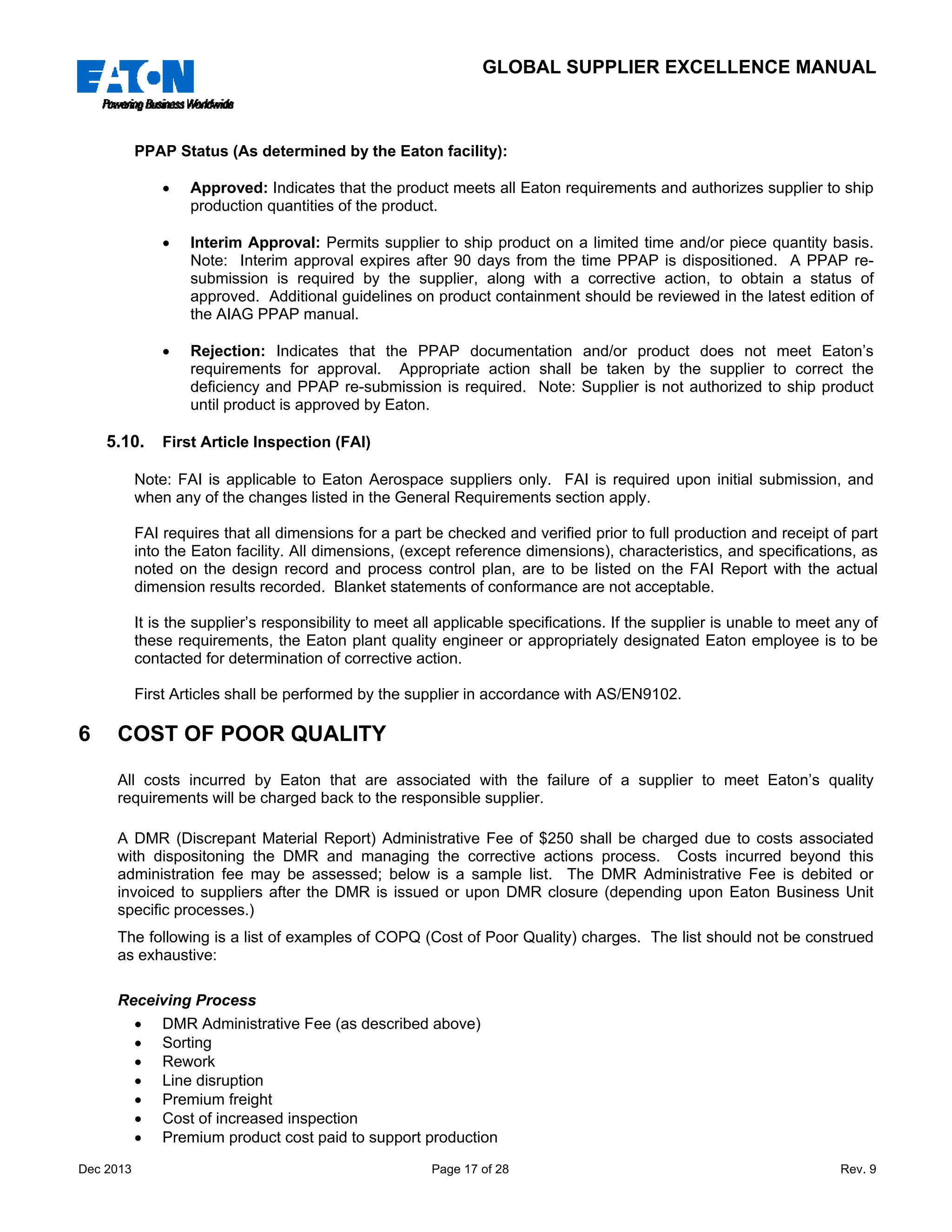 Eaton supplier excellence manual 12152013 | PDF