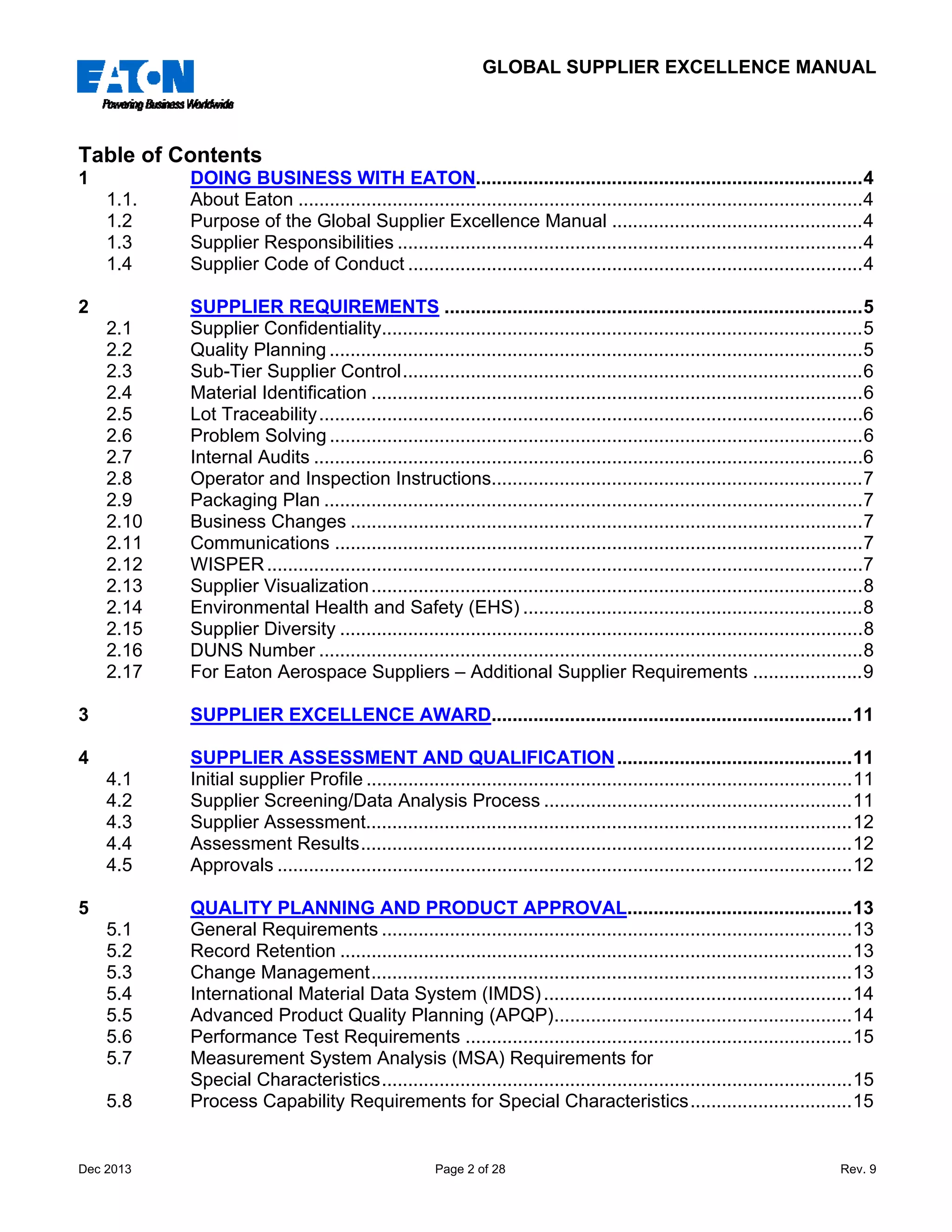 Eaton supplier excellence manual 12152013 | PDF