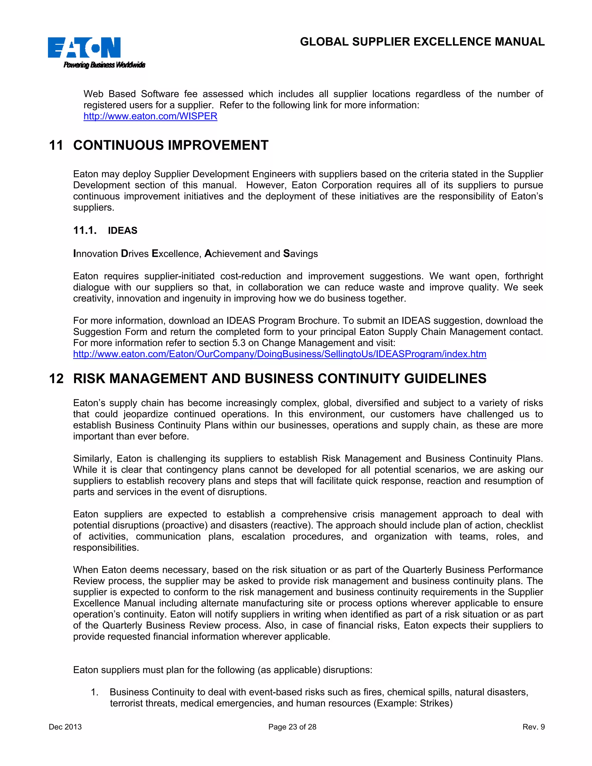 Eaton supplier excellence manual 12152013 | PDF