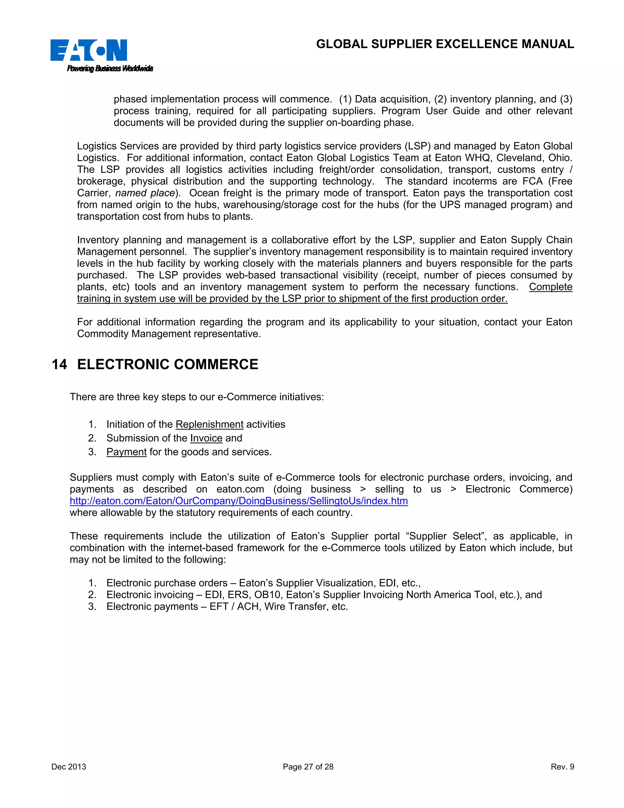 Eaton supplier excellence manual 12152013 | PDF