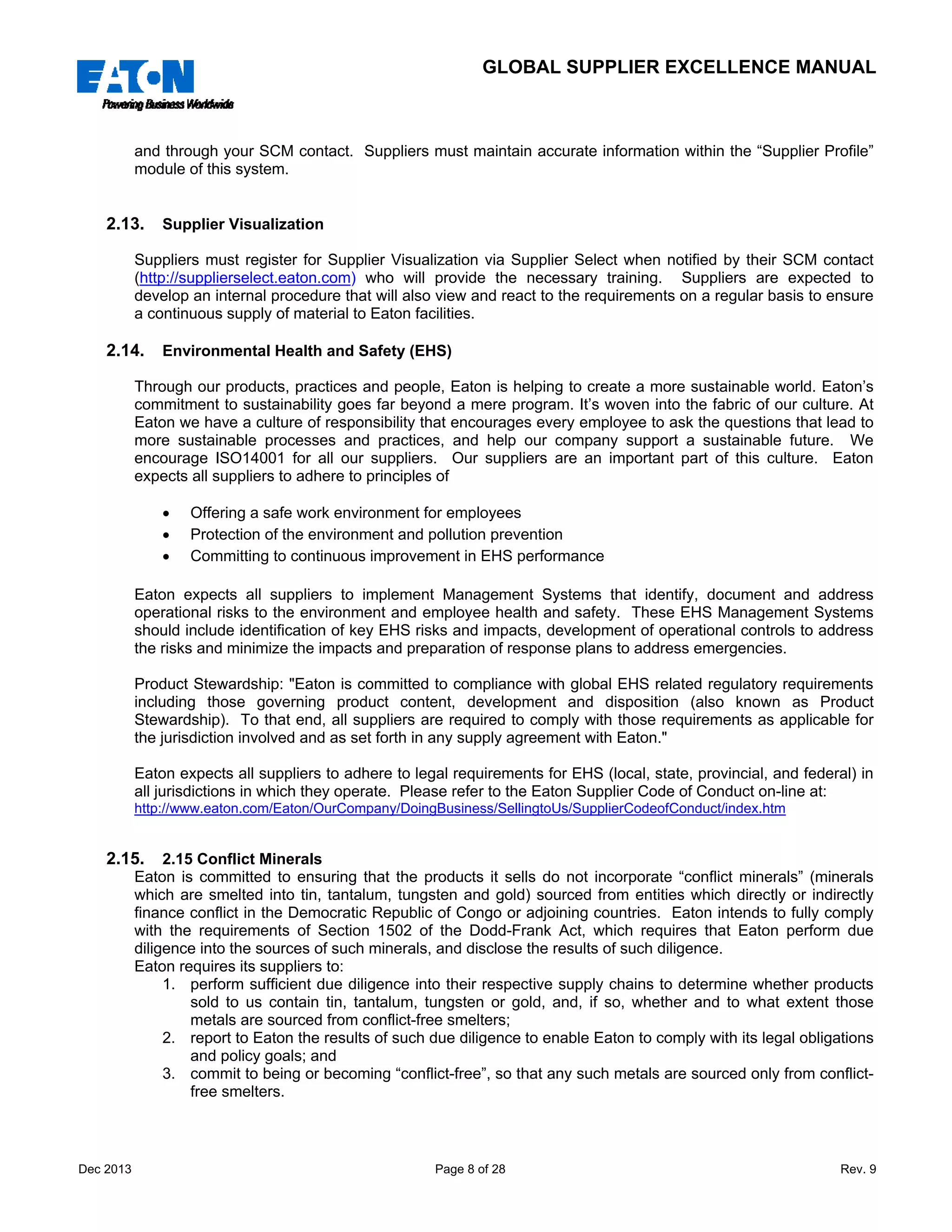 Eaton supplier excellence manual 12152013 | PDF