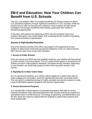 EB-5 and Education: How Your Children Can Benefit from U.S. Schools | PDF