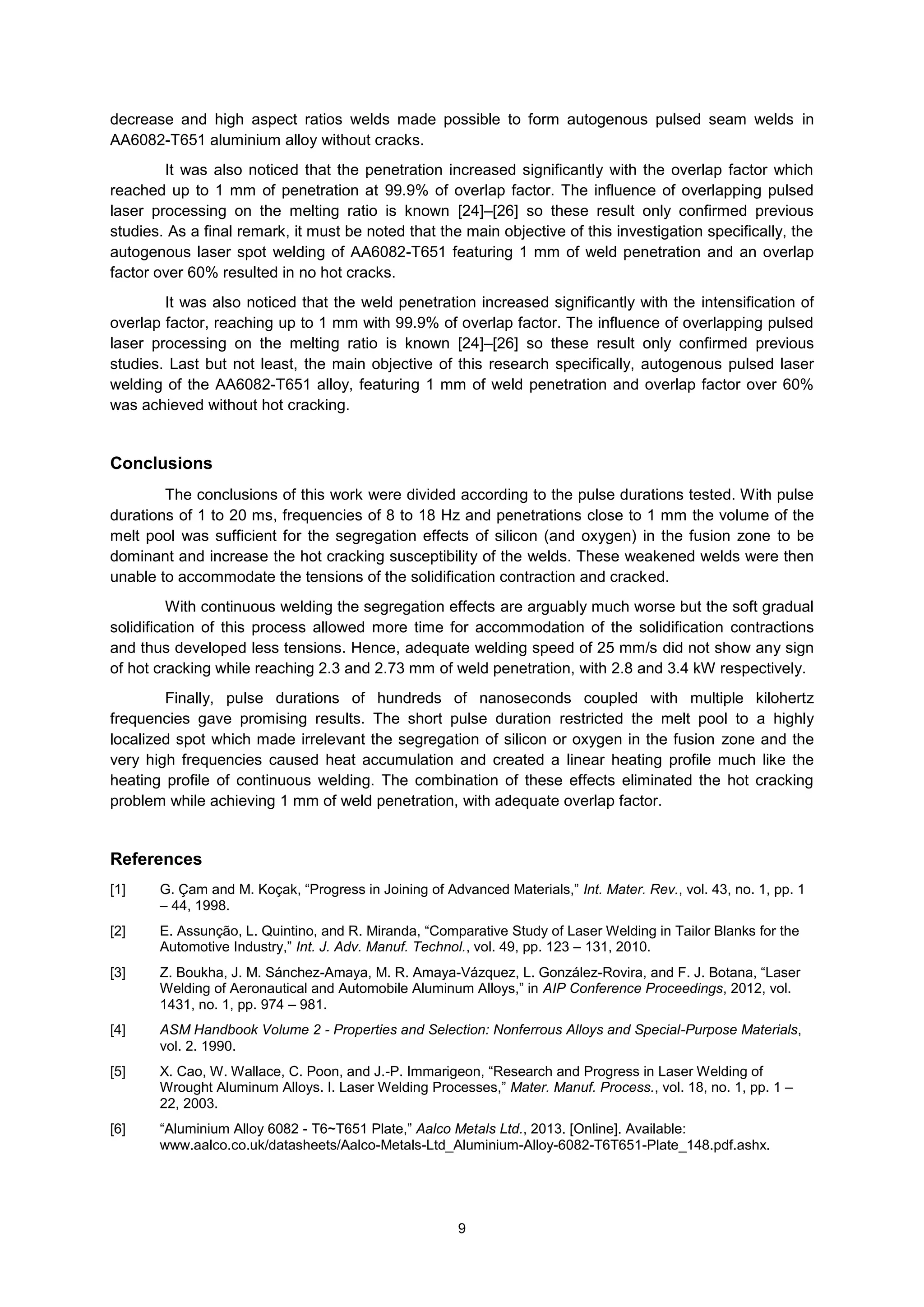 Autogenous pulsed laser welding of aluminium alloy AA6082-T651 | PDF
