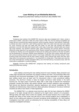 Autogenous pulsed laser welding of aluminium alloy AA6082-T651 | PDF