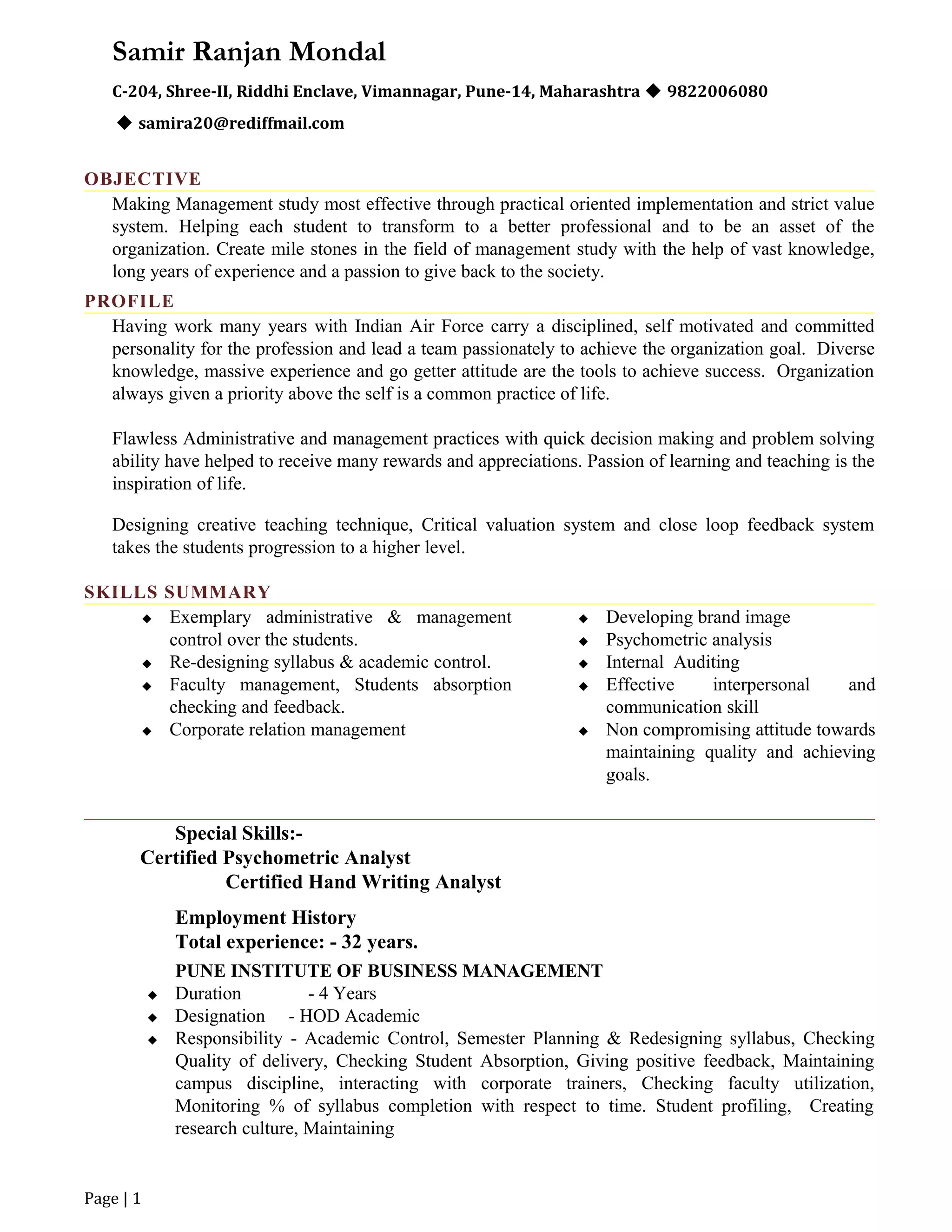 Resume of Samir Mondal | DOC | Professional School | Postgraduate Education