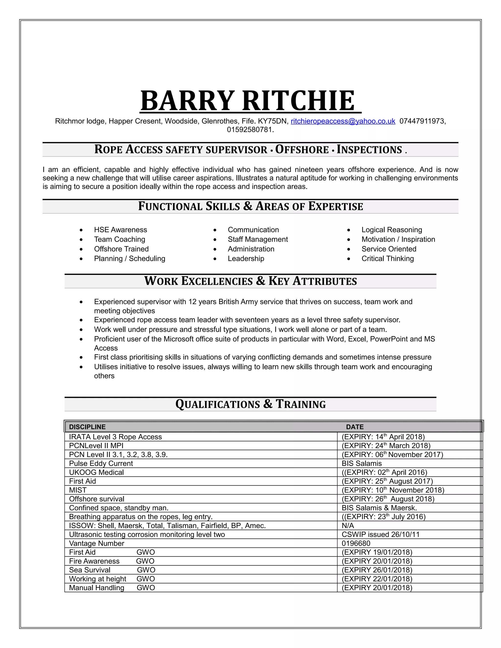 Barry Ritchie snr CV. | PDF