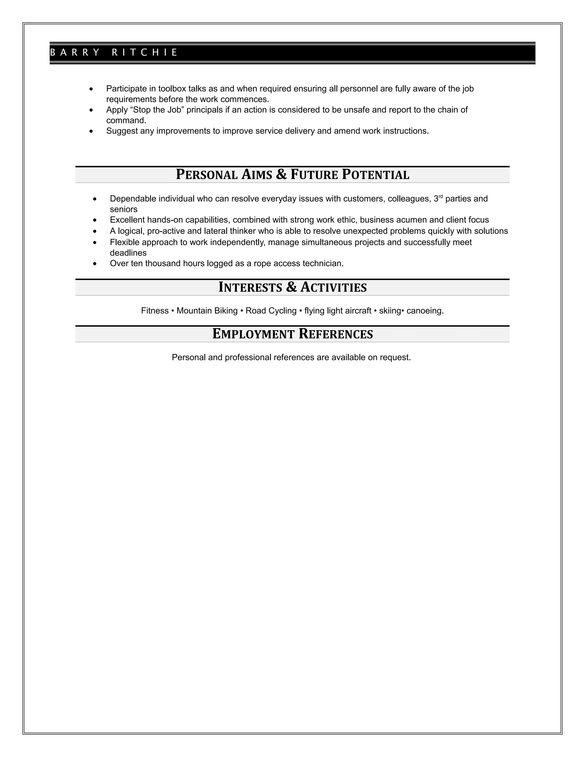 Barry Ritchie snr CV. | PDF