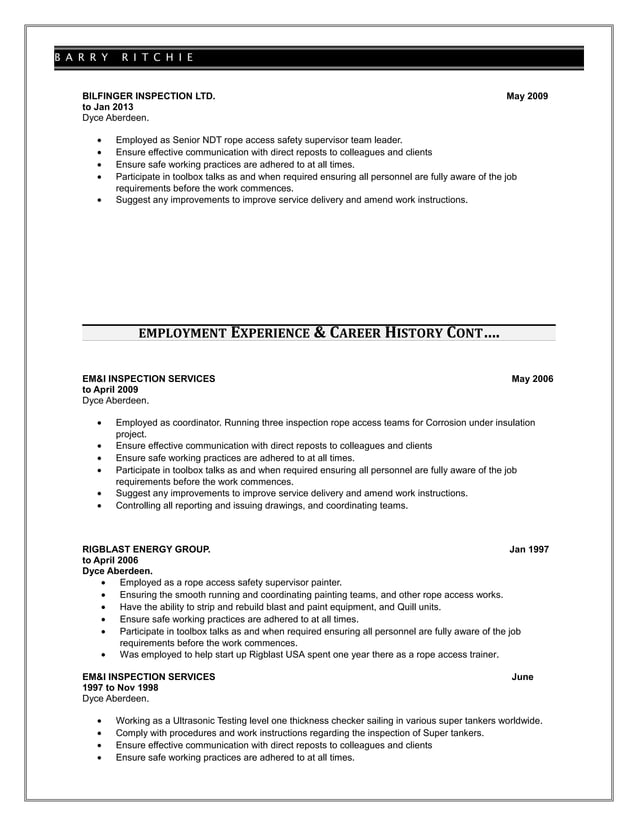 Barry Ritchie snr CV. | PDF