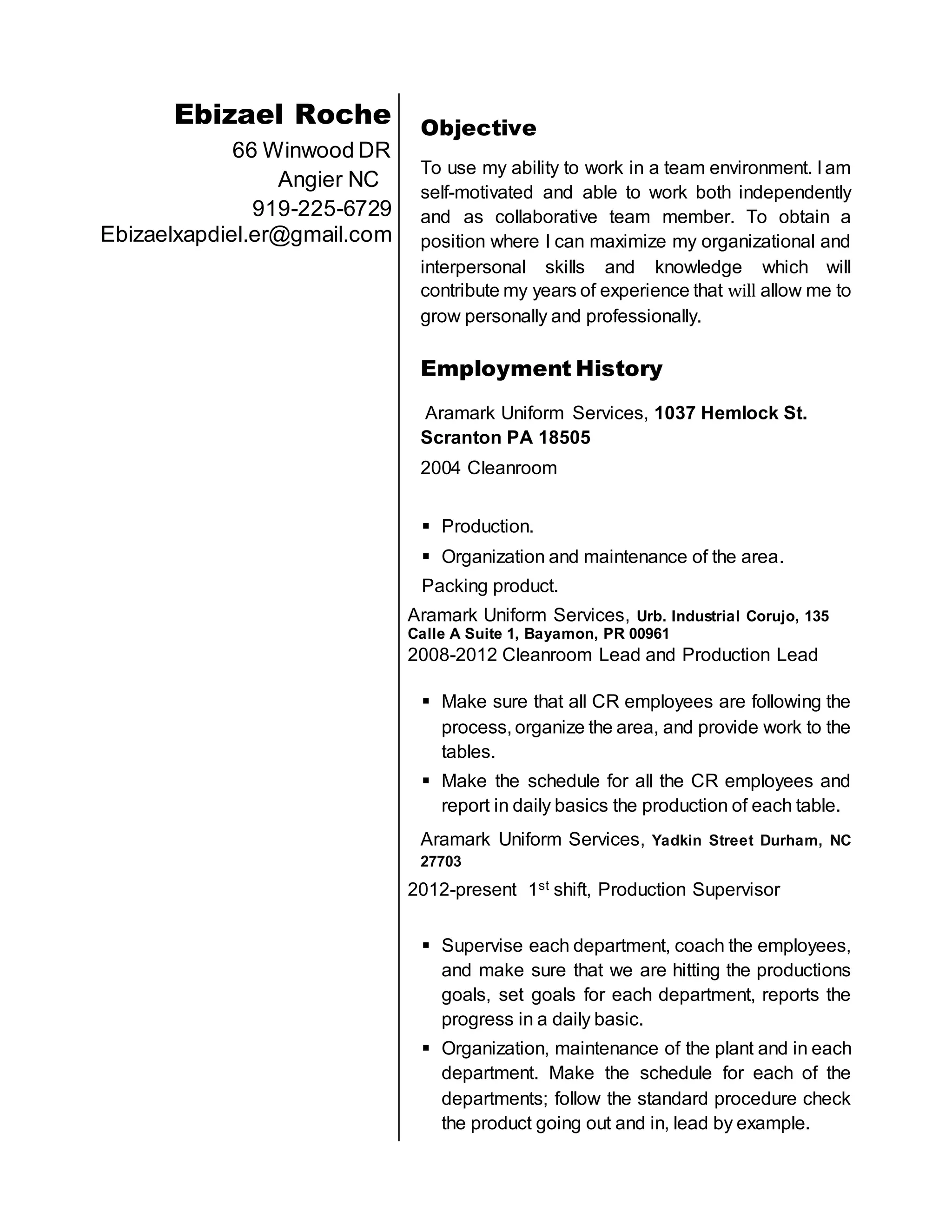 Ebizael Roche. Resume | DOCX