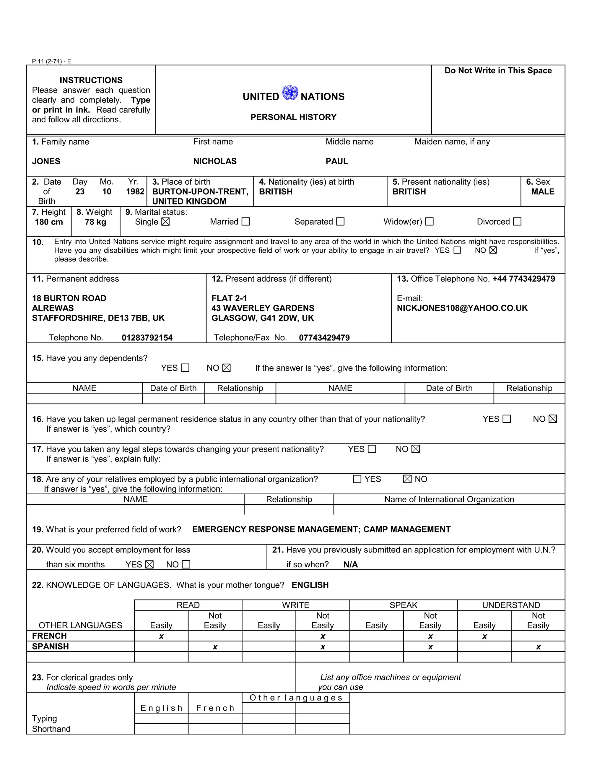 Nicholas Jones P11 Form | PDF