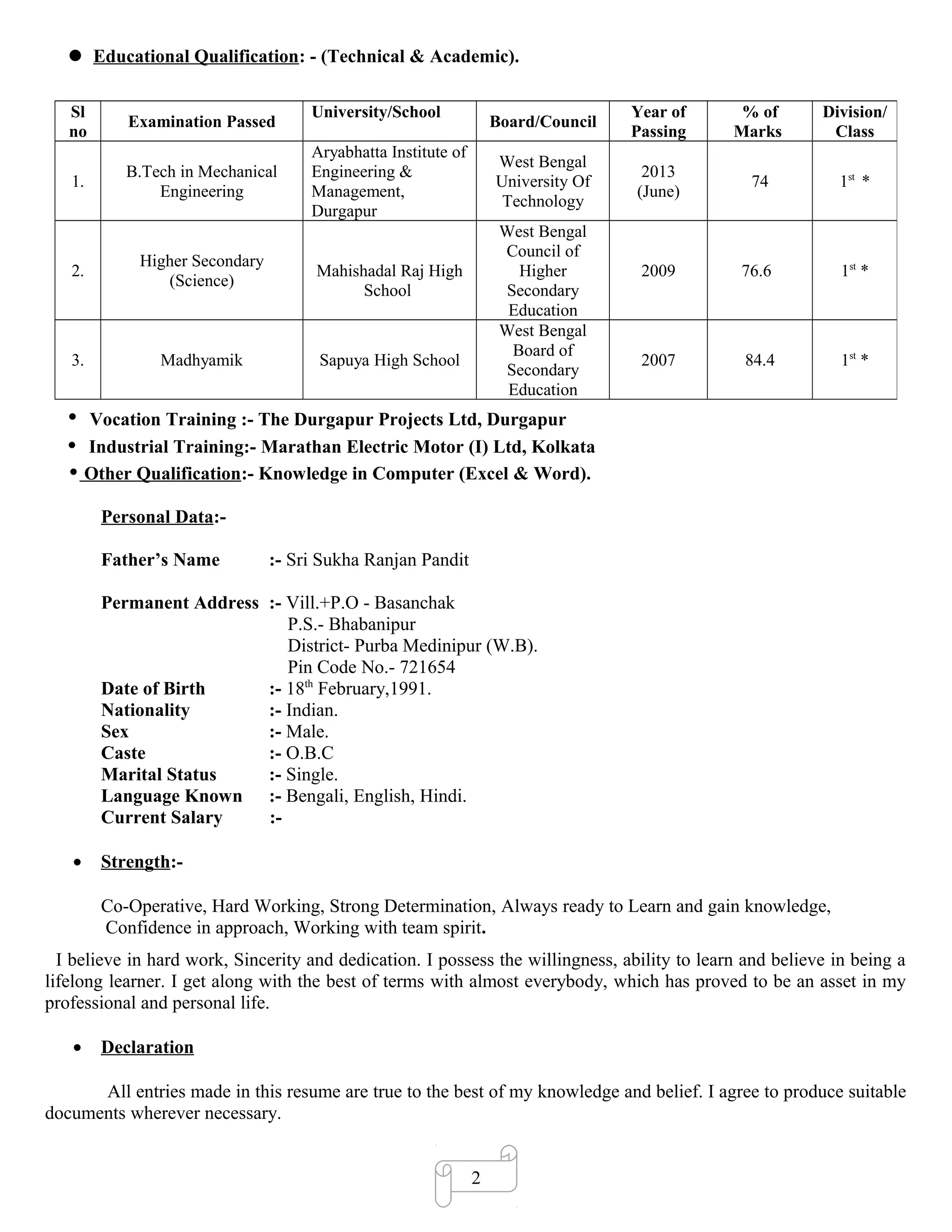 Resume of Subir Pandit | DOC