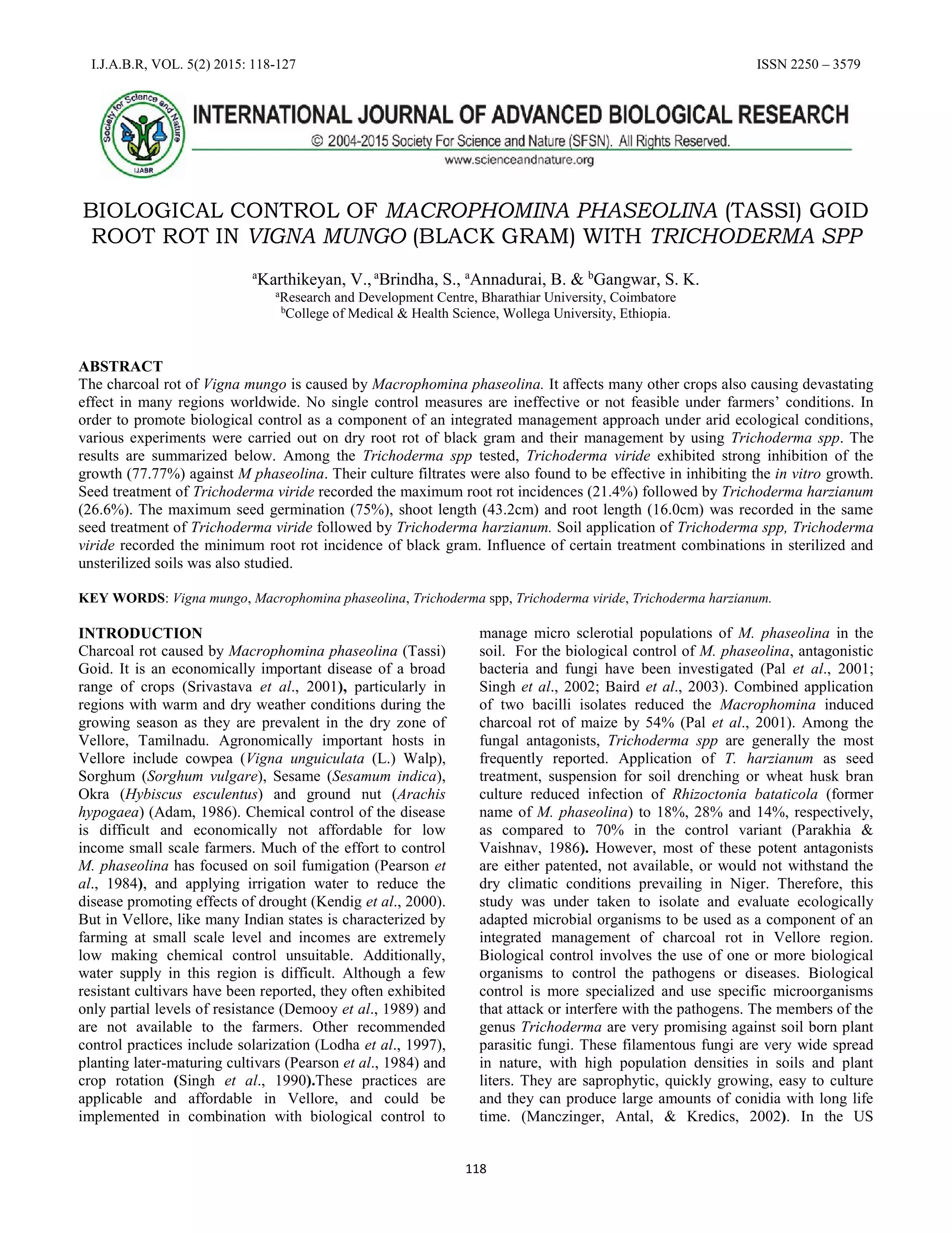 51.Biological control of Macrophomina phaseolina(Tassi)goid root root in Vigna mungo(Black gram ...