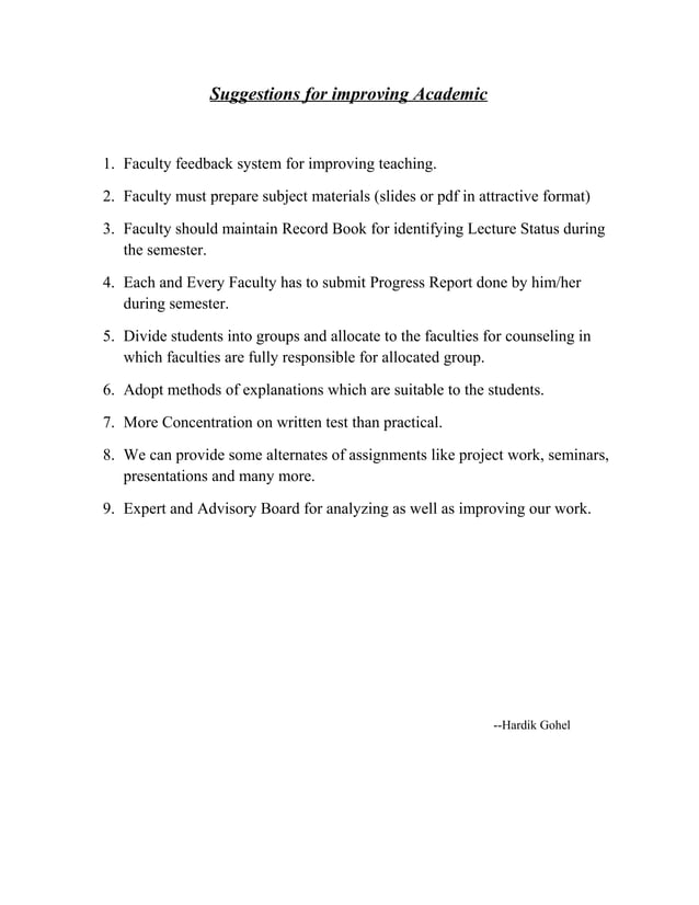 Suggestions for improving Academic | DOC