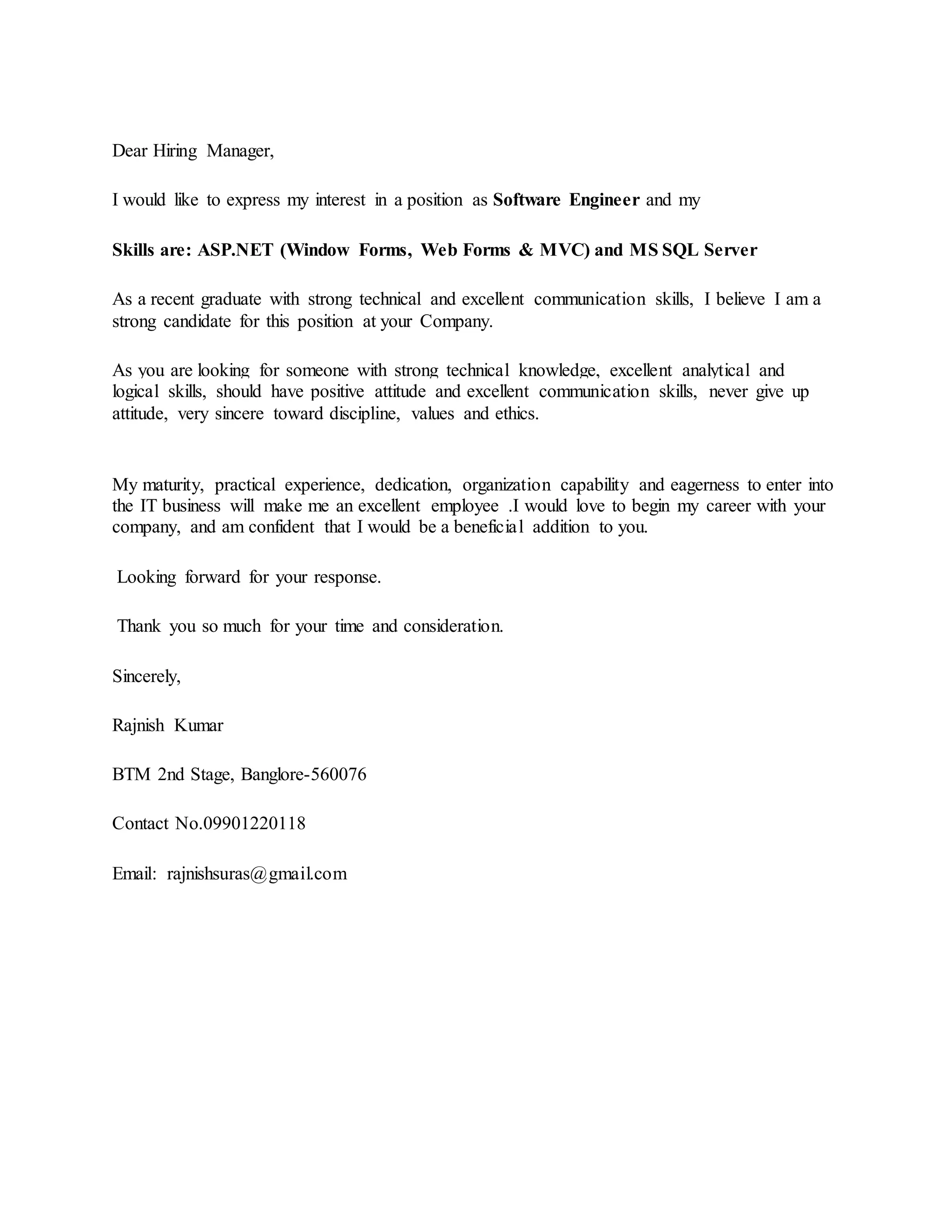 Rajnish kumar cover letter | DOCX