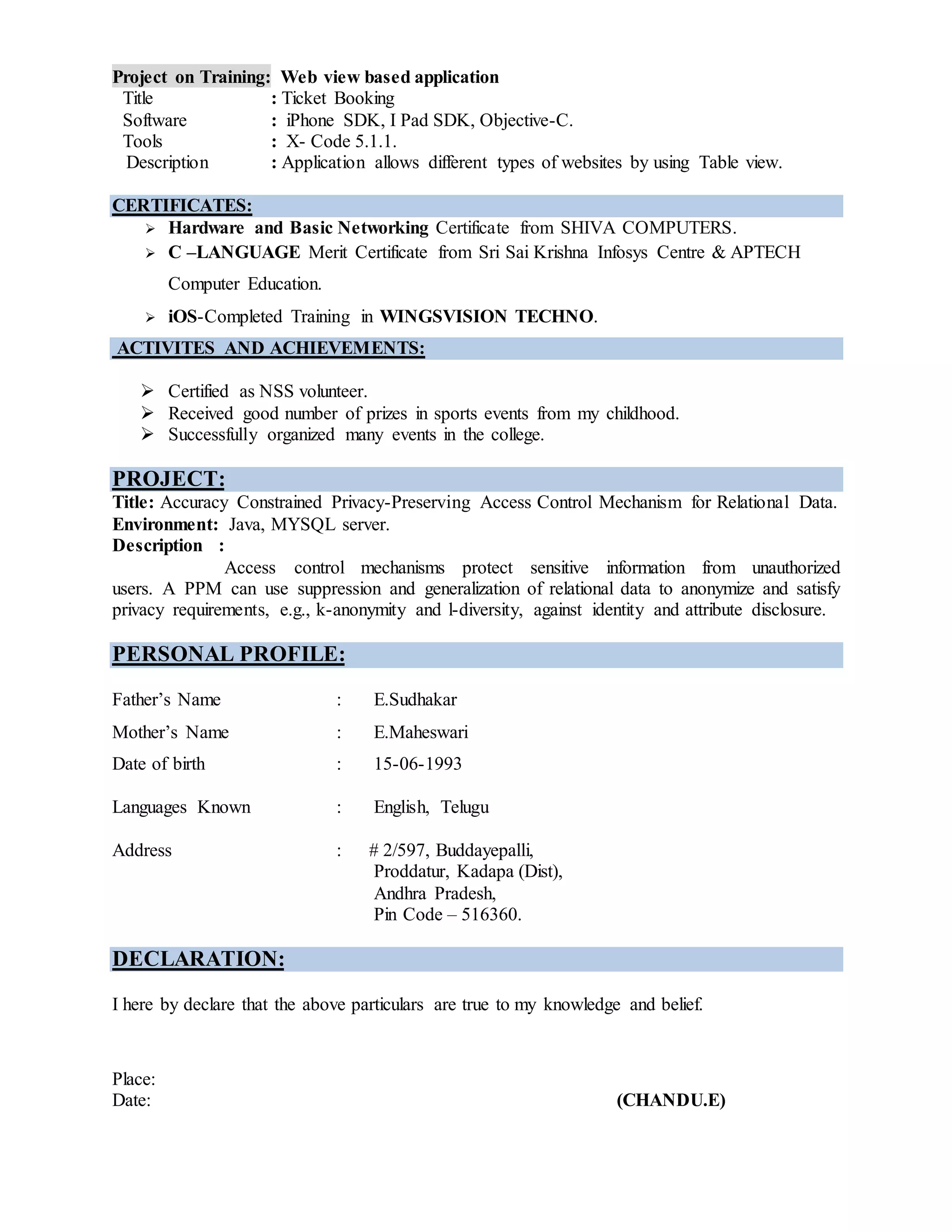 chandu resume | PDF