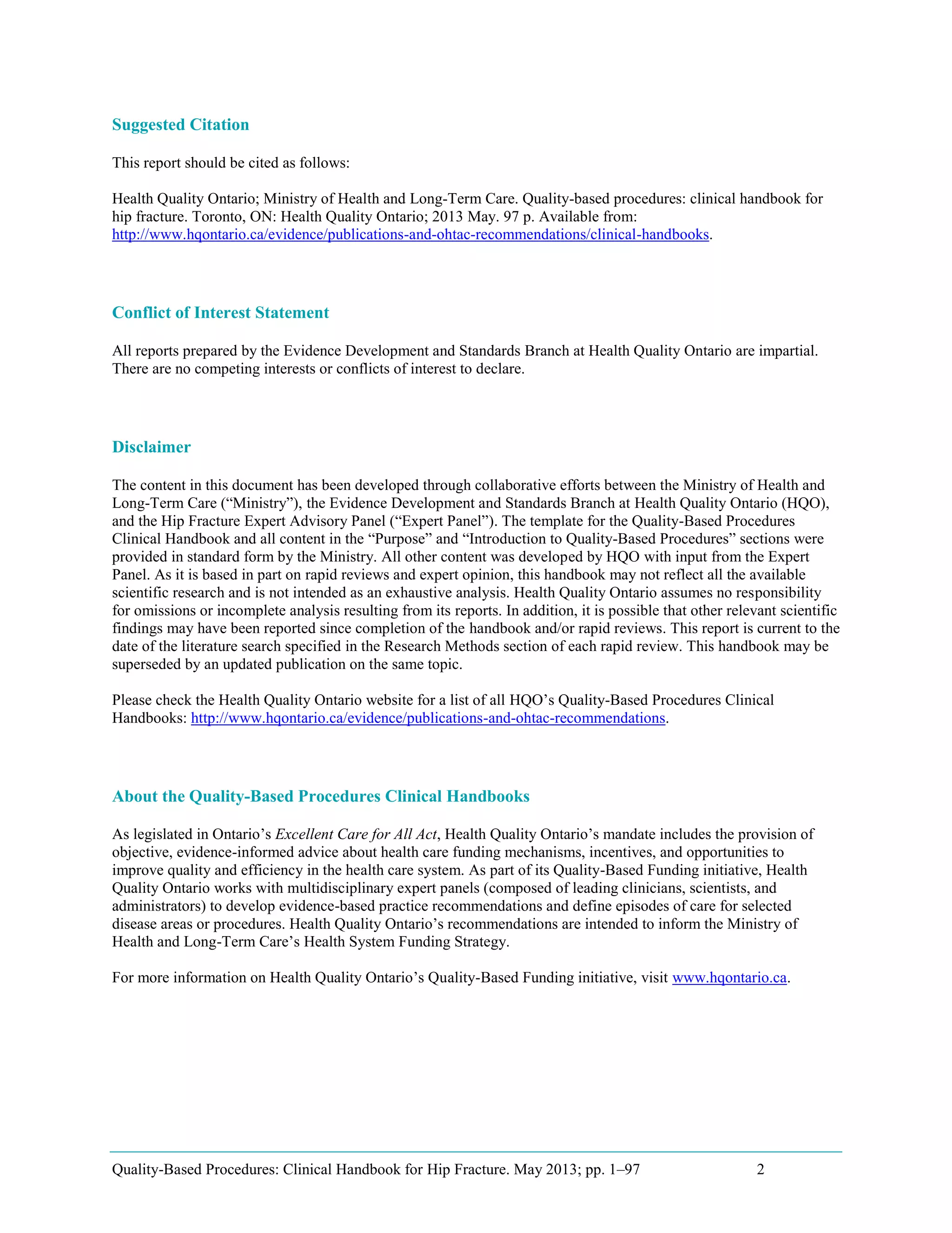 Quality Based Procedures_Clinical Handboook for Hip Fracture | PDF