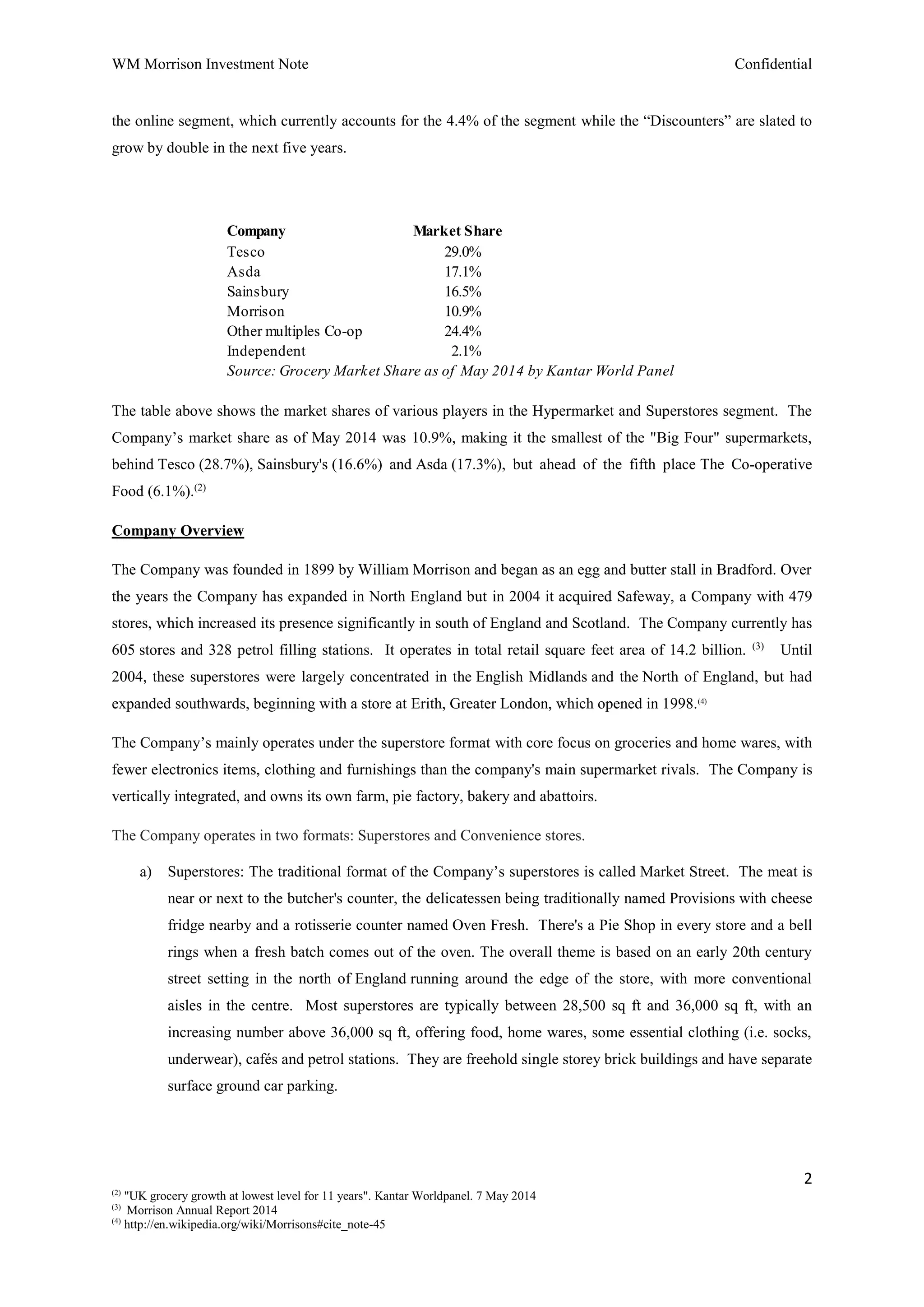 WM Morrison Investment Note | PDF