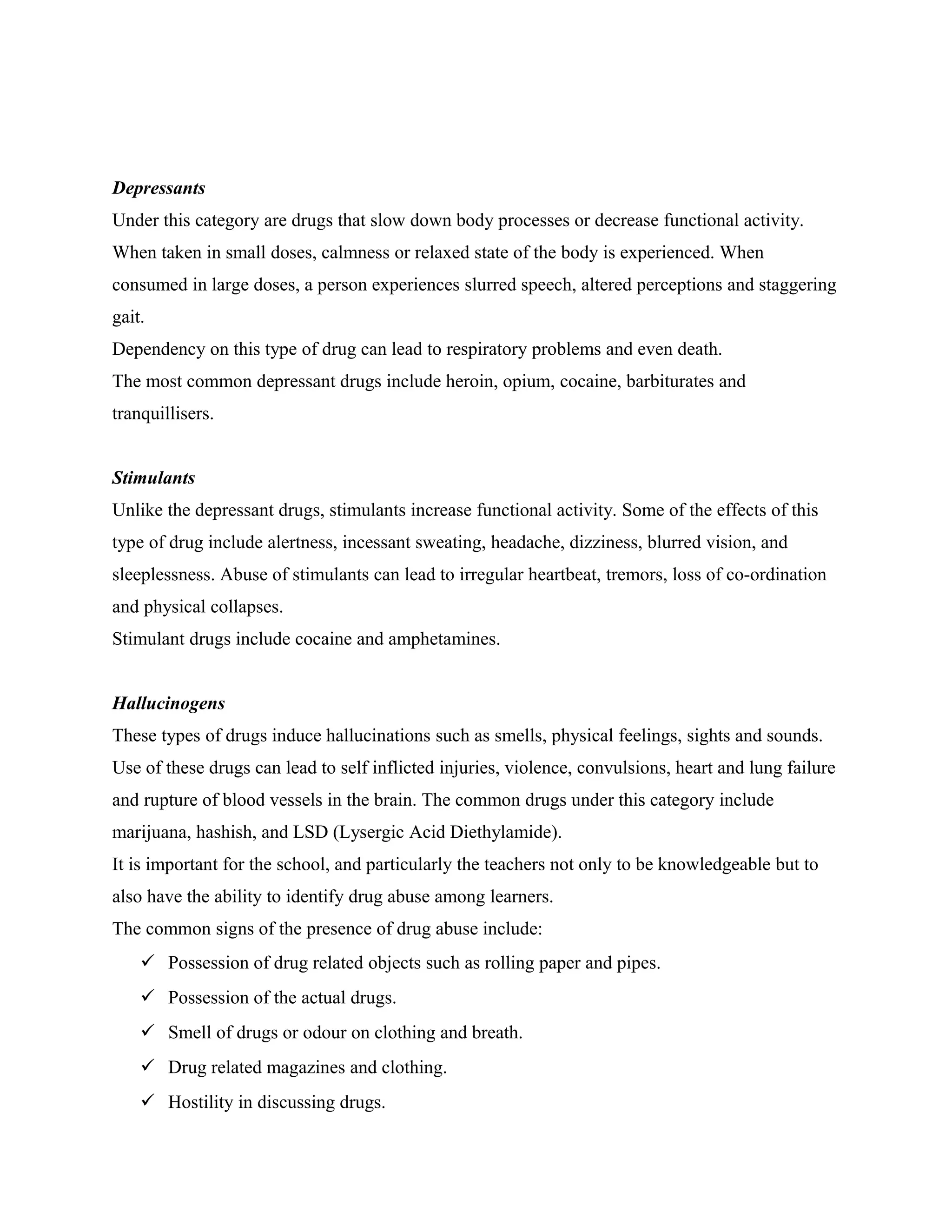 DRUGS AND SUBSTANCE ABUSE SENSITIZATION | DOC