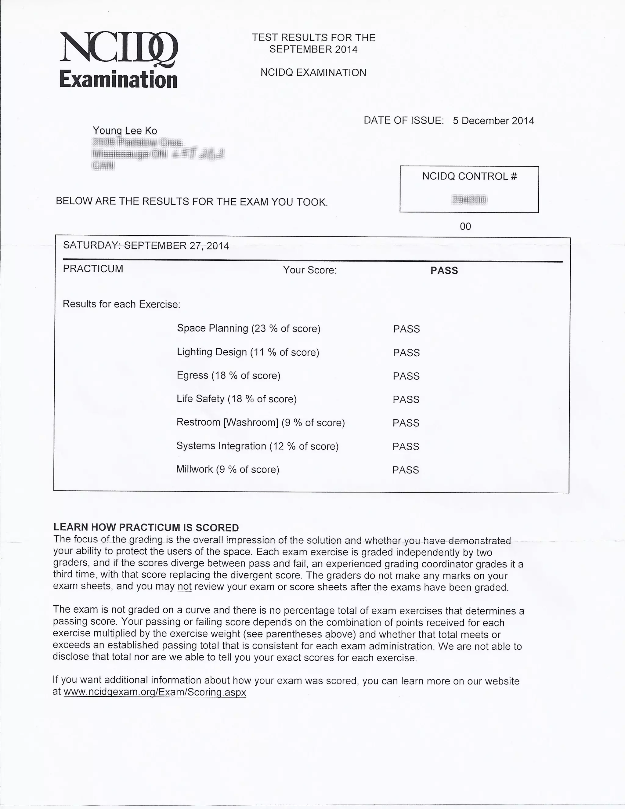 NCIDQ exam result copy | PDF